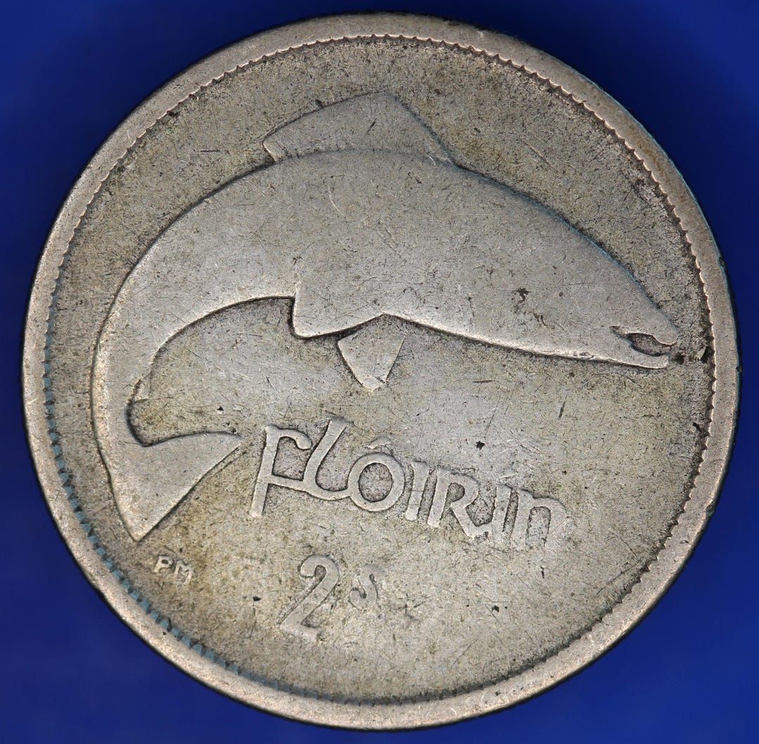 GENUINE 1928 Irish Florin Two Shillings Ireland EIRE Coin, Salmon Coin ...
