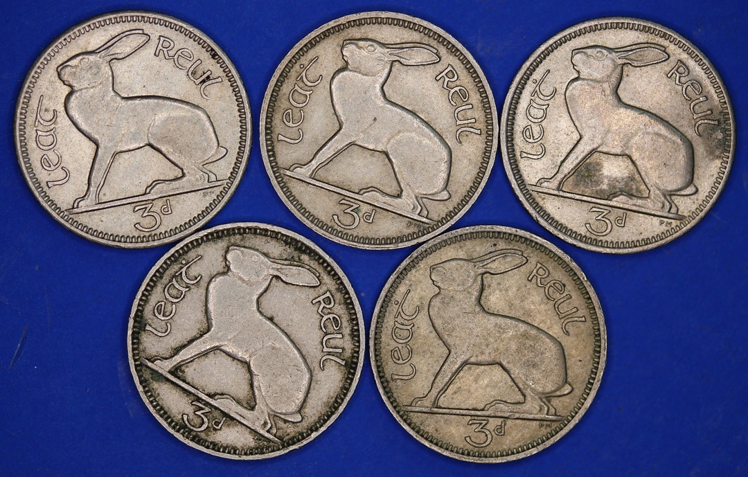 GENUINE 5 Irish Threepence 3d Ireland EIRE Irish Hare Coins, Various ...