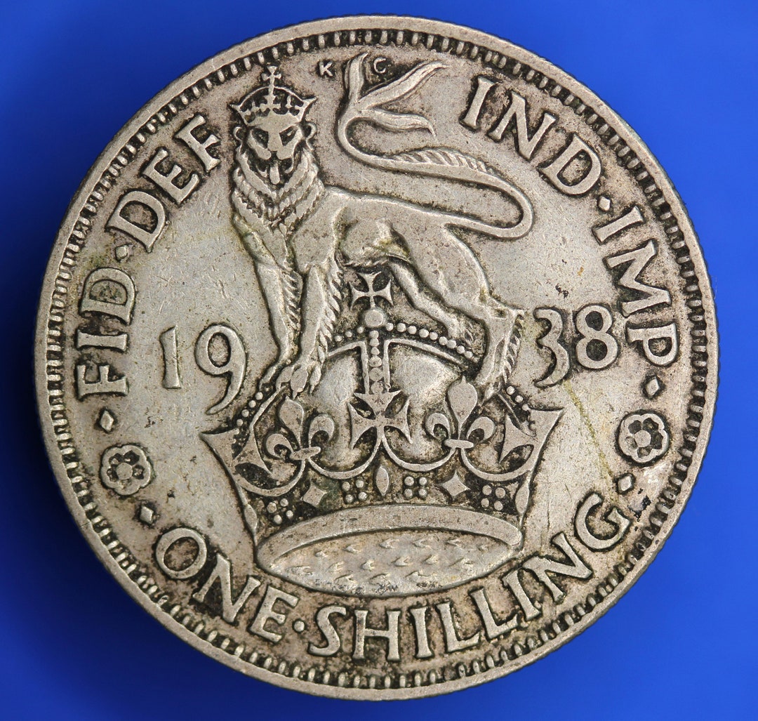 GENUINE British Coin - 1938 George VI One Shilling, 50% Silver Coin ...