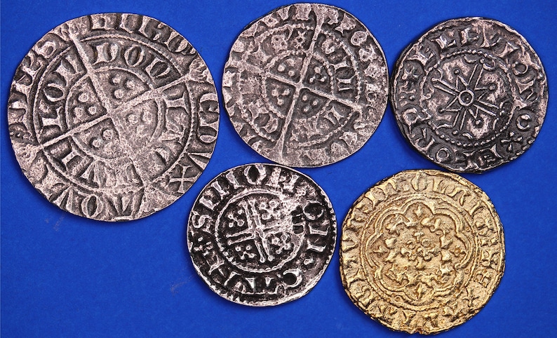 REPRODUCTION Medieval Coins, 5 Medieval Coins, William 1, Edward 1 and ...