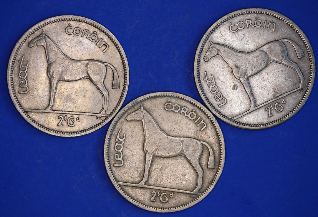 GENUINE 3 Irish Half Crowns 2/6 Ireland EIRE Coins, Irish Hunter ...