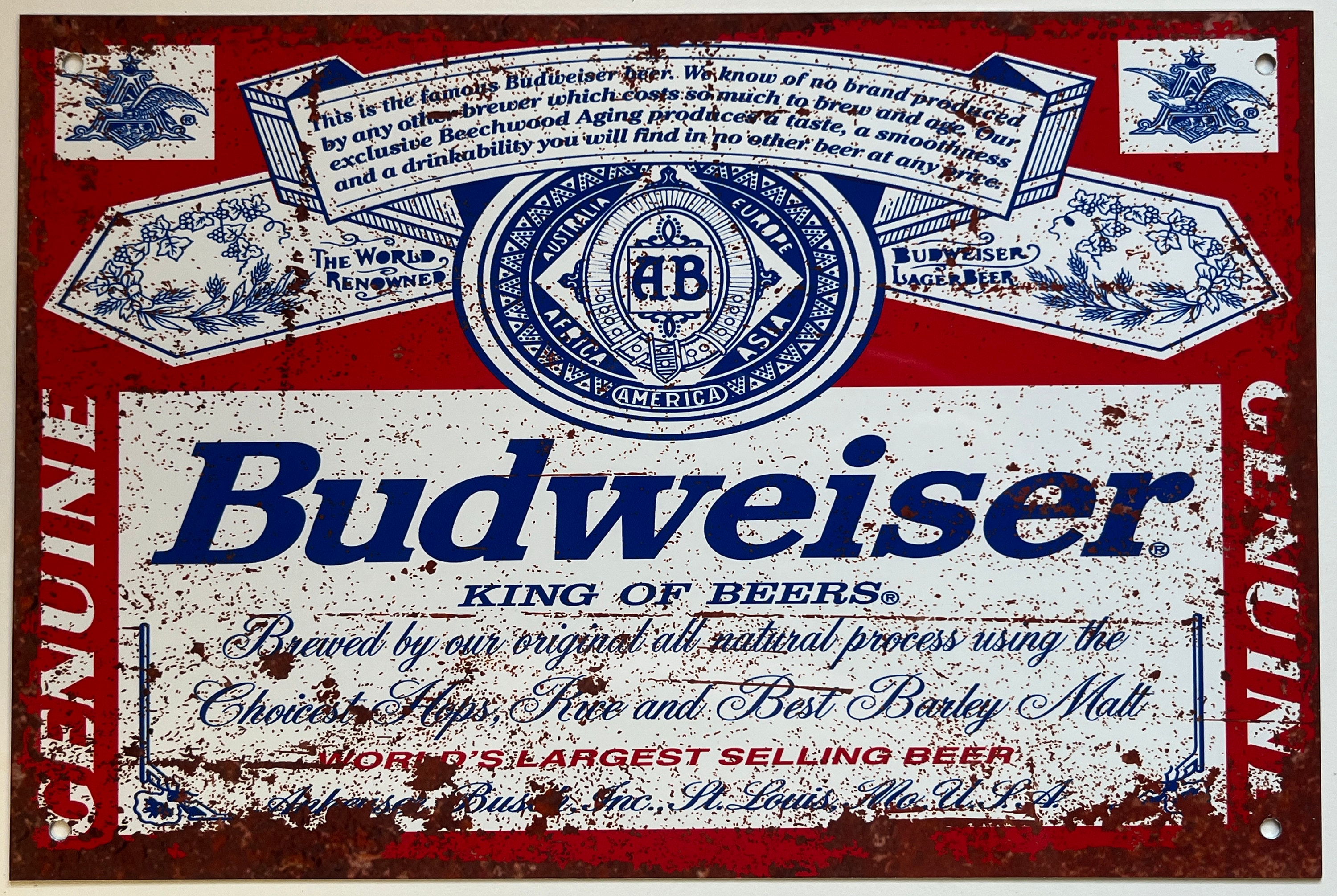 Metal Vintage Style Wall Sign - Budweiser Advertising Sign, Rusty Look ...