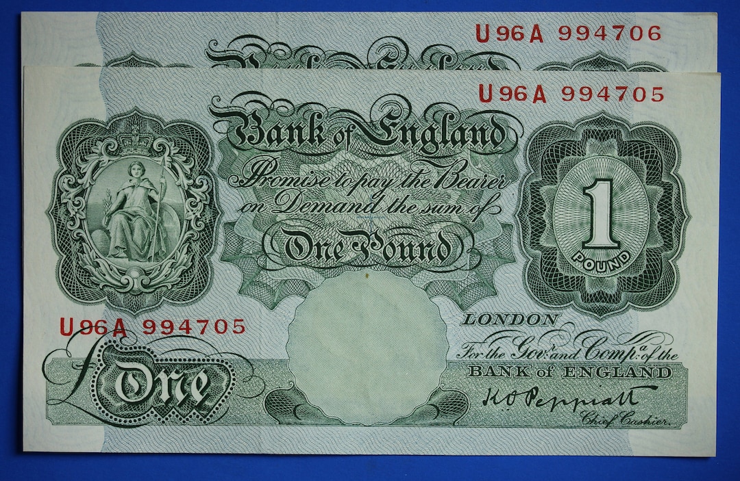 2x 1948 Bank of England One Pound 1 Pound, Peppiatt "u96b" Banknote ...