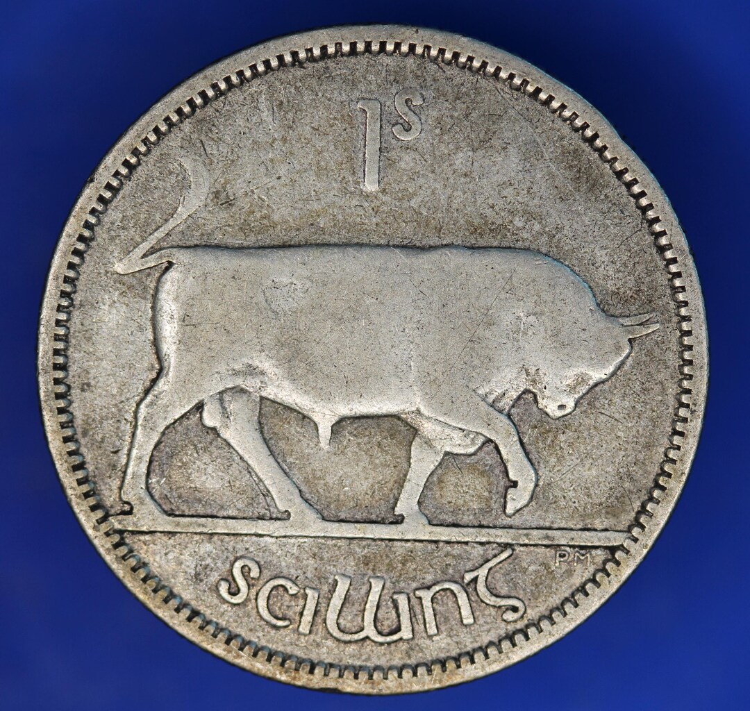 GENUINE 1939 Irish Shilling Ireland EIRE Coin, 75% Silver, Bull Coin ...