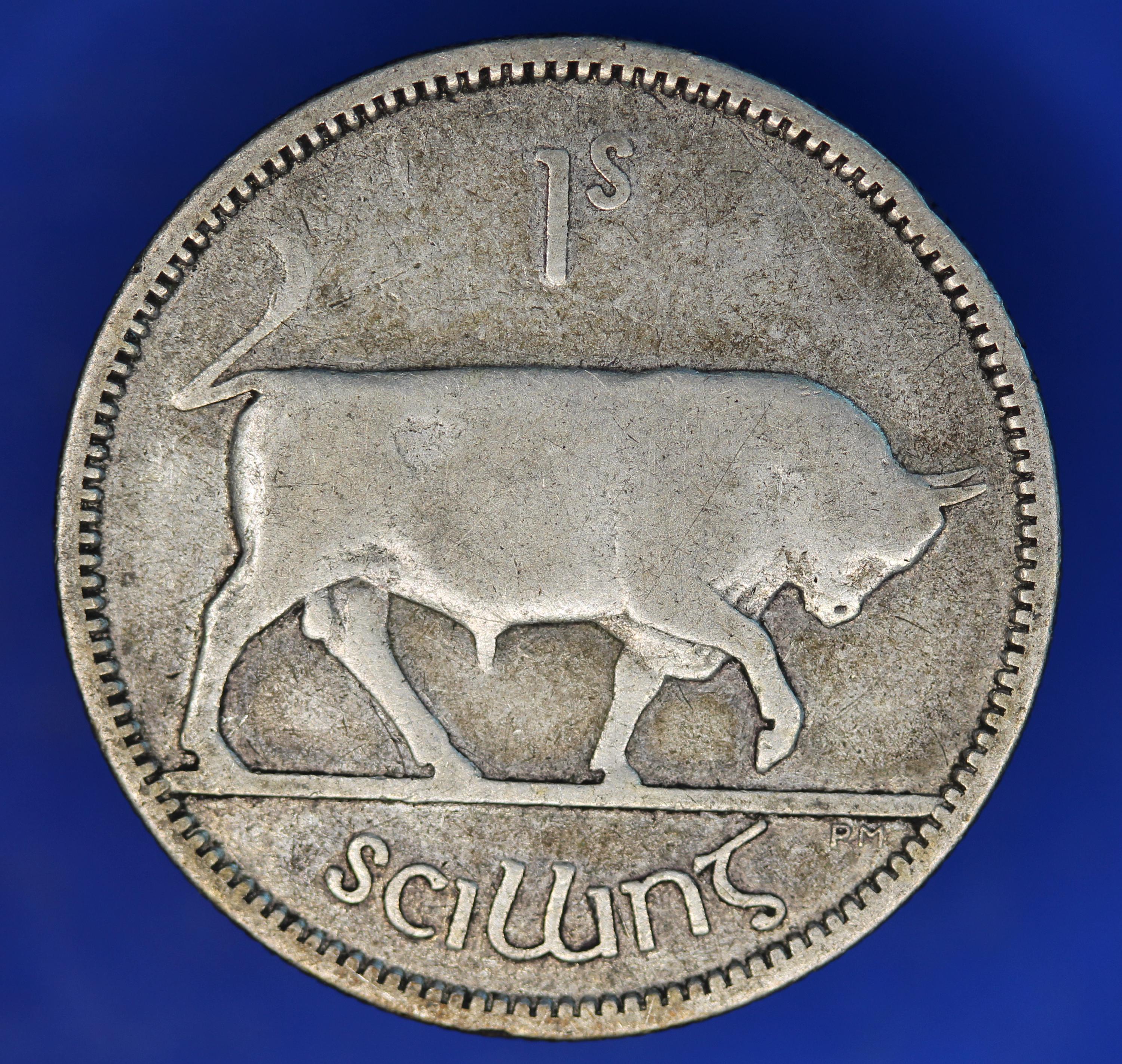 GENUINE 1939 Irish Shilling Ireland EIRE Coin, 75% Silver, Bull Coin ...
