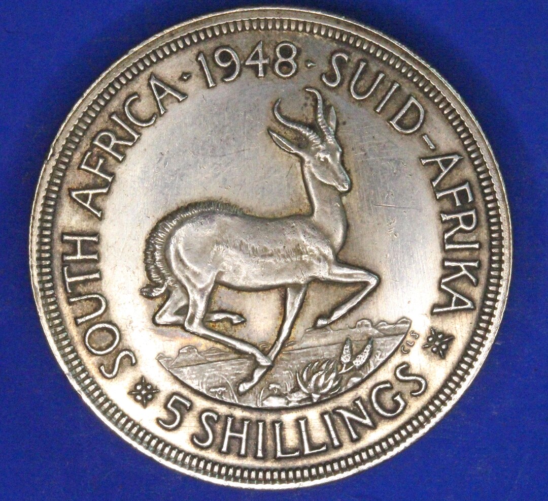 GENUINE - 1948 George VI South Africa 5 Shillings Crown, 92.5% Silver ...