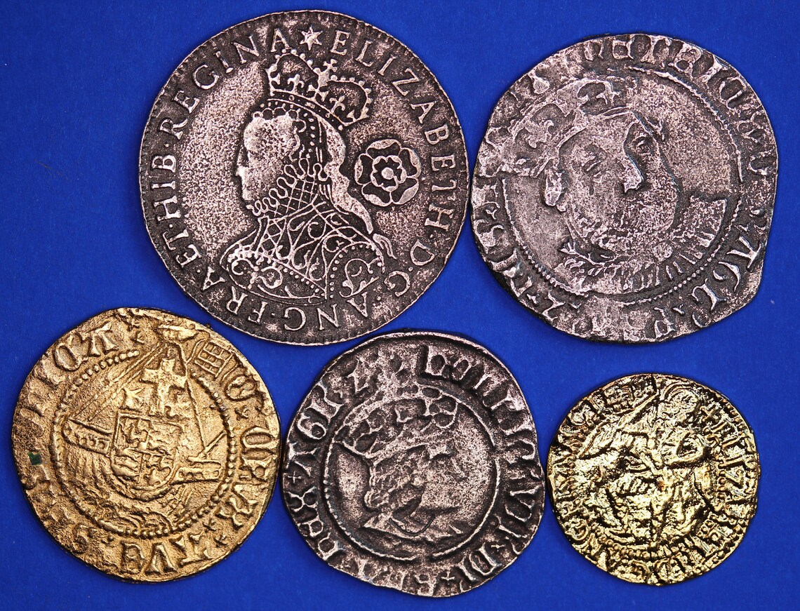 5 REPRODUCTION British Tudor Coins - Henry VII Half Groat, Henry VIII ...