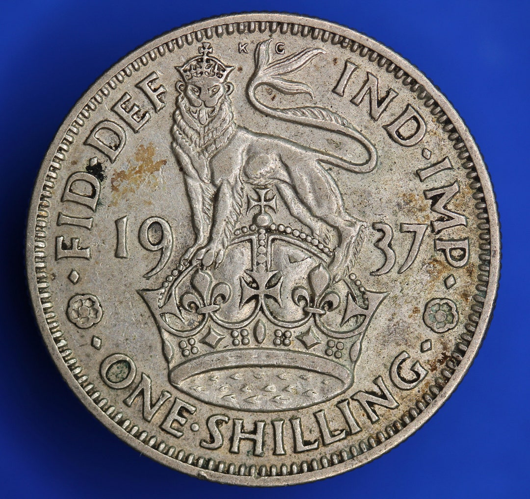 GENUINE British Coin - 1937 George VI One Shilling, 50% Silver Coin ...