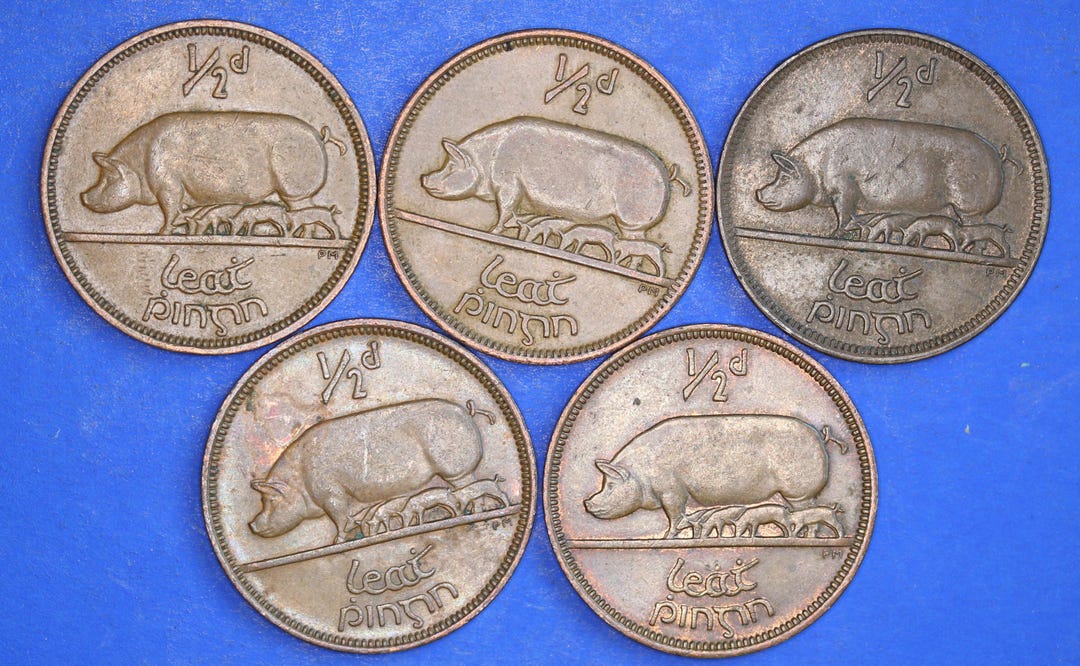 GENUINE Collection 5 Irish Half Penny Pennies 1/2d EIRE Ireland Coins ...