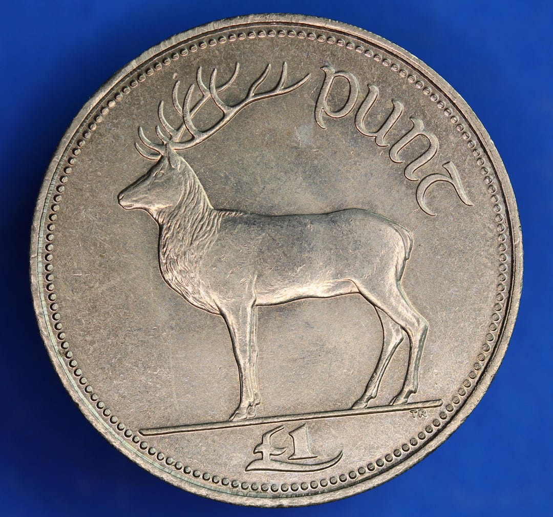 1990 Irish Ireland EIRE One Pound One Punt Coins, Stag, Higher Grade ...