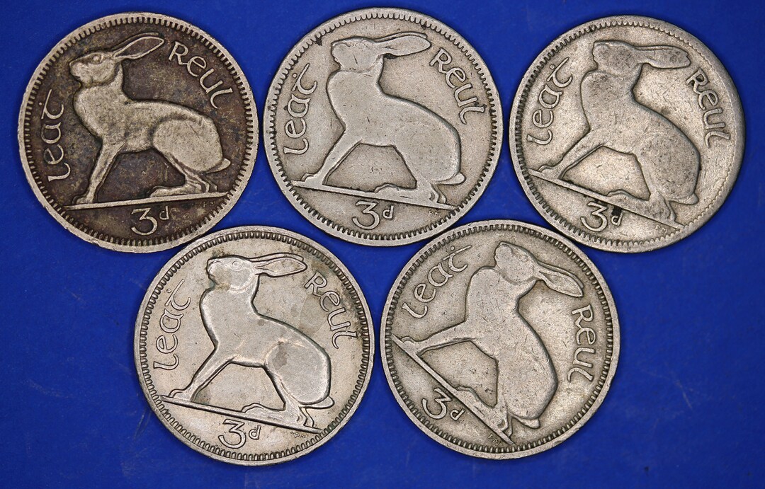 GENUINE 5 Irish Threepence 3d Ireland EIRE Irish Hare Coins, Various ...