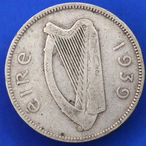 GENUINE 1939 Irish One Shilling Ireland EIRE Coin, 75% Silver, the ...