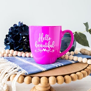 Hello Beautiful Mug | Engraved Mug | Personalized Coffee Mug | Large ...