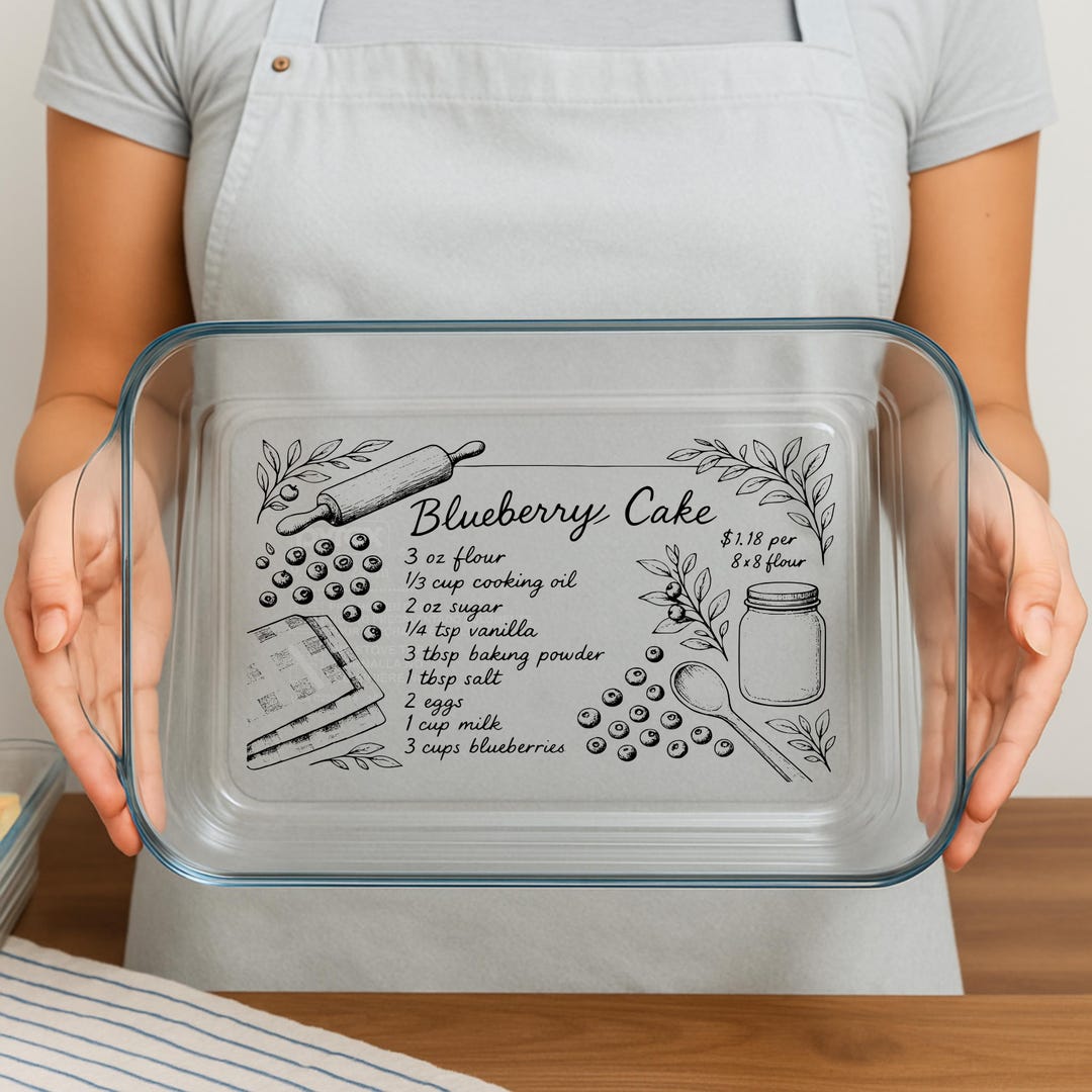 Custom Engraved Glass Casserole Dish With Blueberry Cake Recipe ...