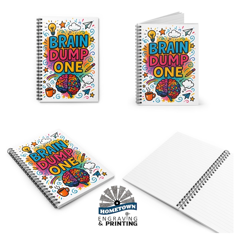 Brain Dump Spiral Notebook | Colorful Doodle Journal, 118 Ruled Pages ...