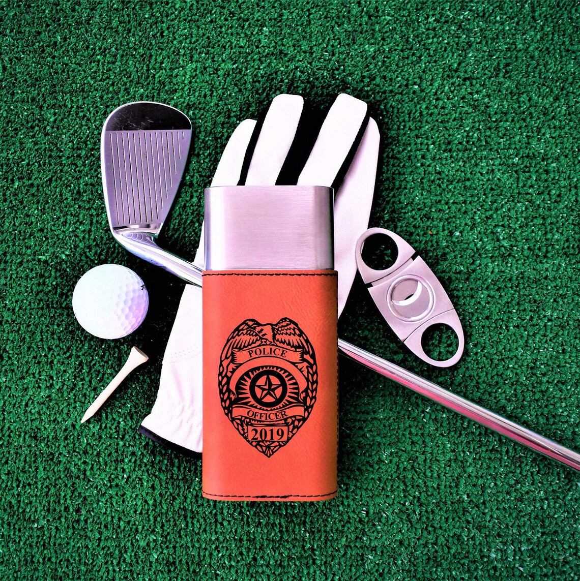 Custom Police Badge Cigar Case – Leatherette Stainless Steel, Cutter ...
