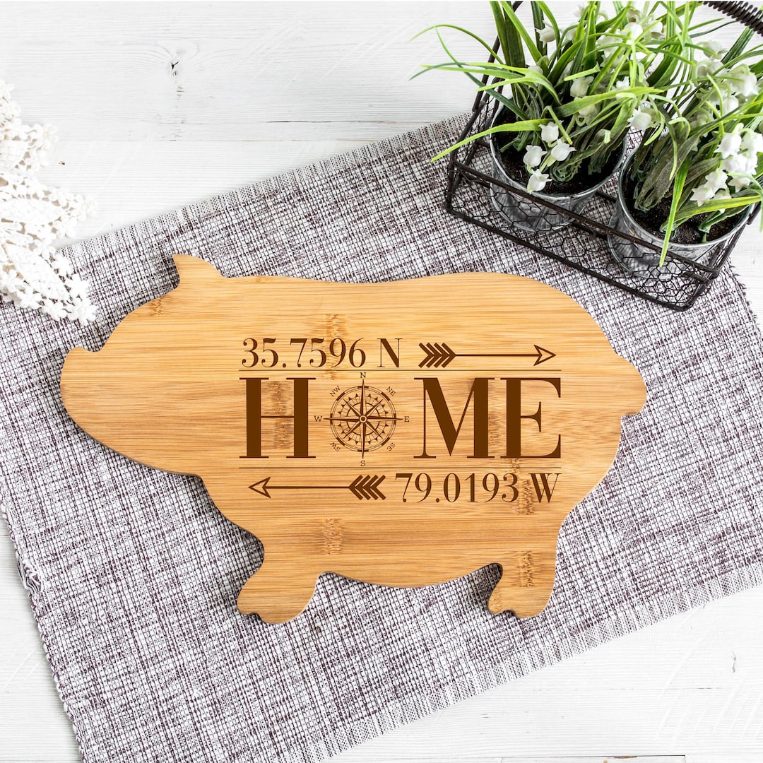 Personalized Pig Cutting Board With Home Coordinates Design, Custom ...