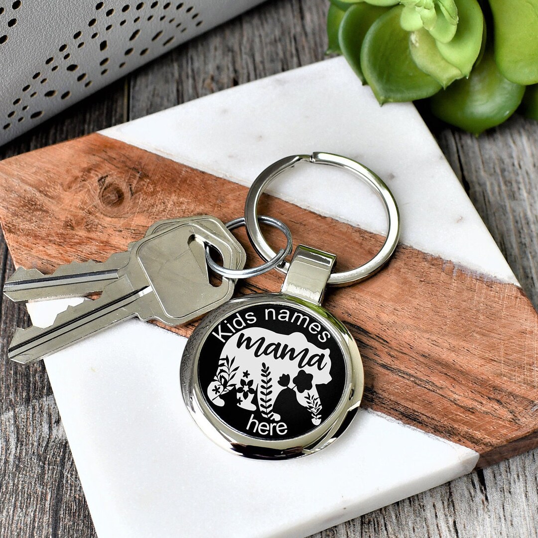 Mama Bear Keychain | Custom Keychain for Mom | Engraved Key Chain ...