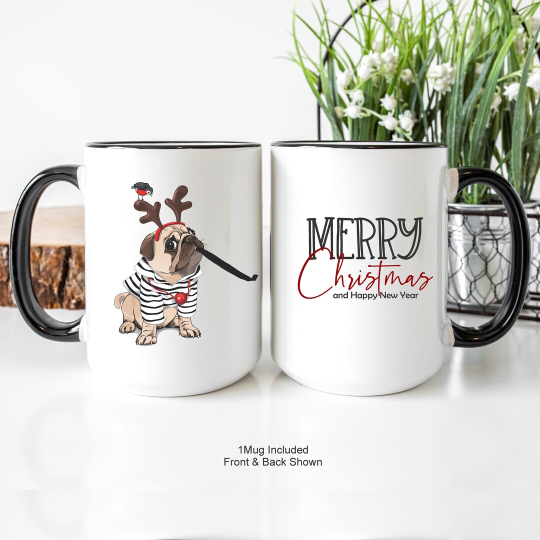 Merry Christmas Pug Mug | Holiday Coffee Mug - Etsy