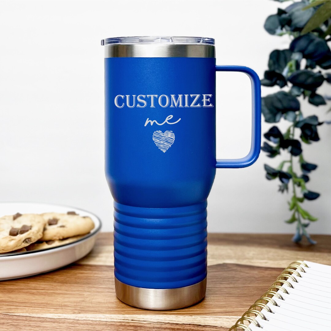 Laser Engraved Handled Travel Mug W/ Slider Lid , Personalized, Your ...