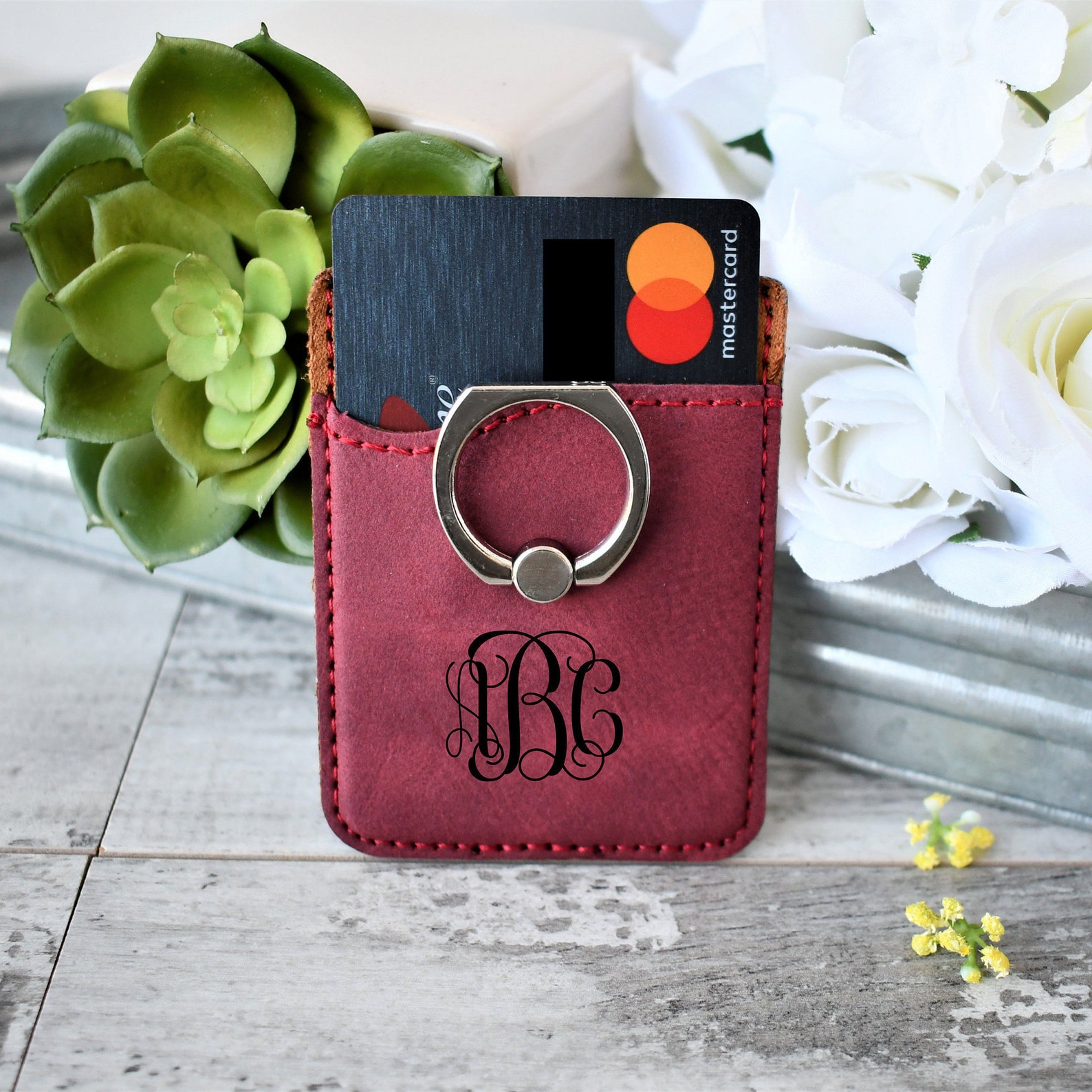 Card Wallet With Ring Personalized Leather Phone Wallet - Etsy
