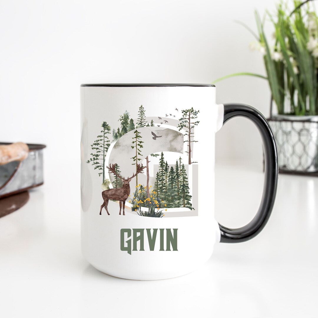 Forest Mug | Initial Mug | Deer Mug | Hunters Gift | Customized Coffee ...