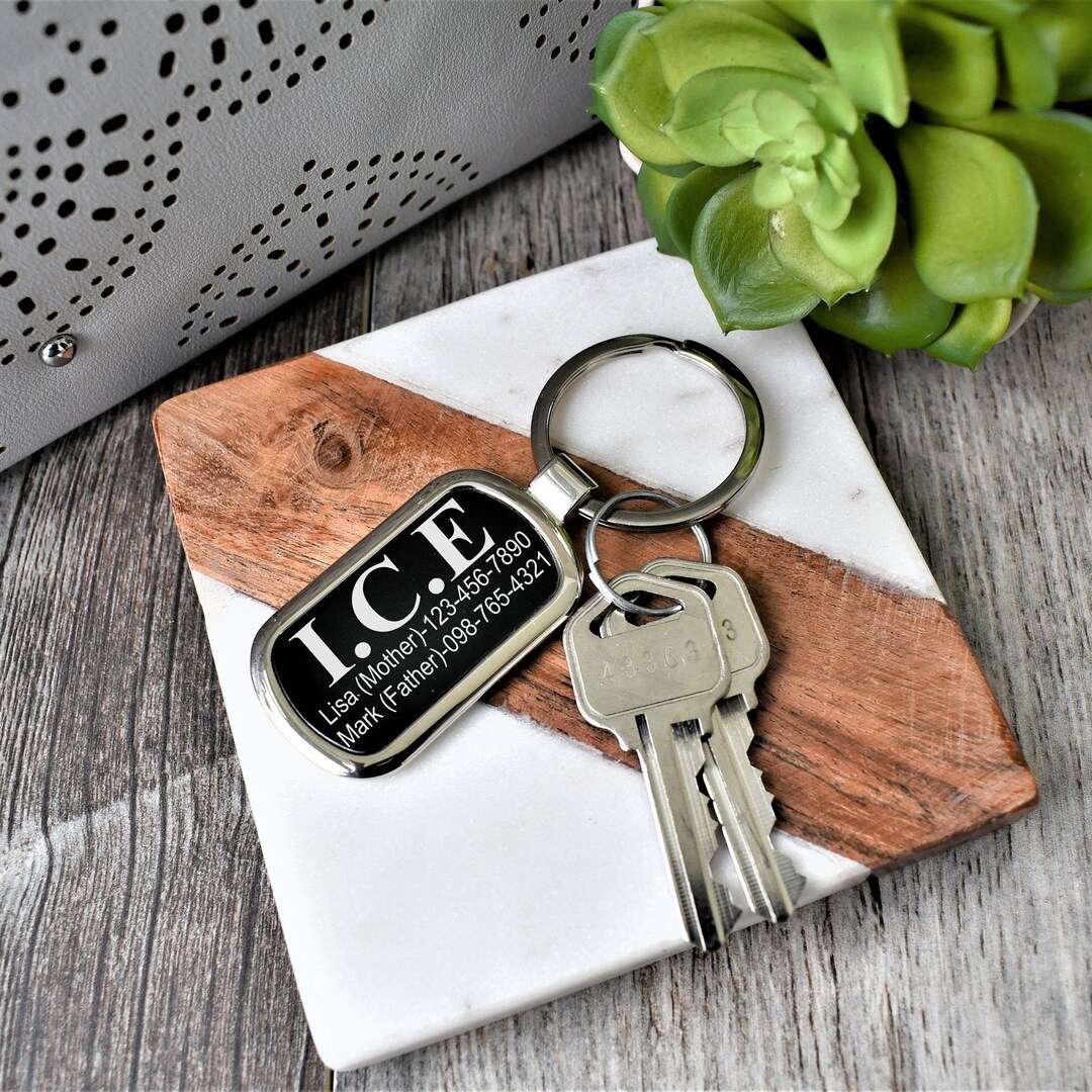 ICE Keychain Emergency Contact Key Chain Personalized Valentines Day ...