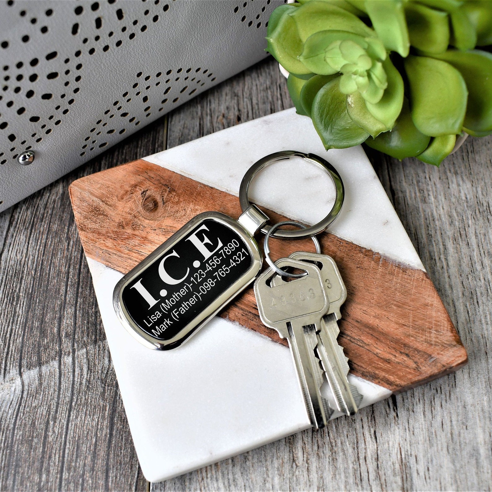 ICE Keychain Emergency Contact Key Chain Personalized - Etsy
