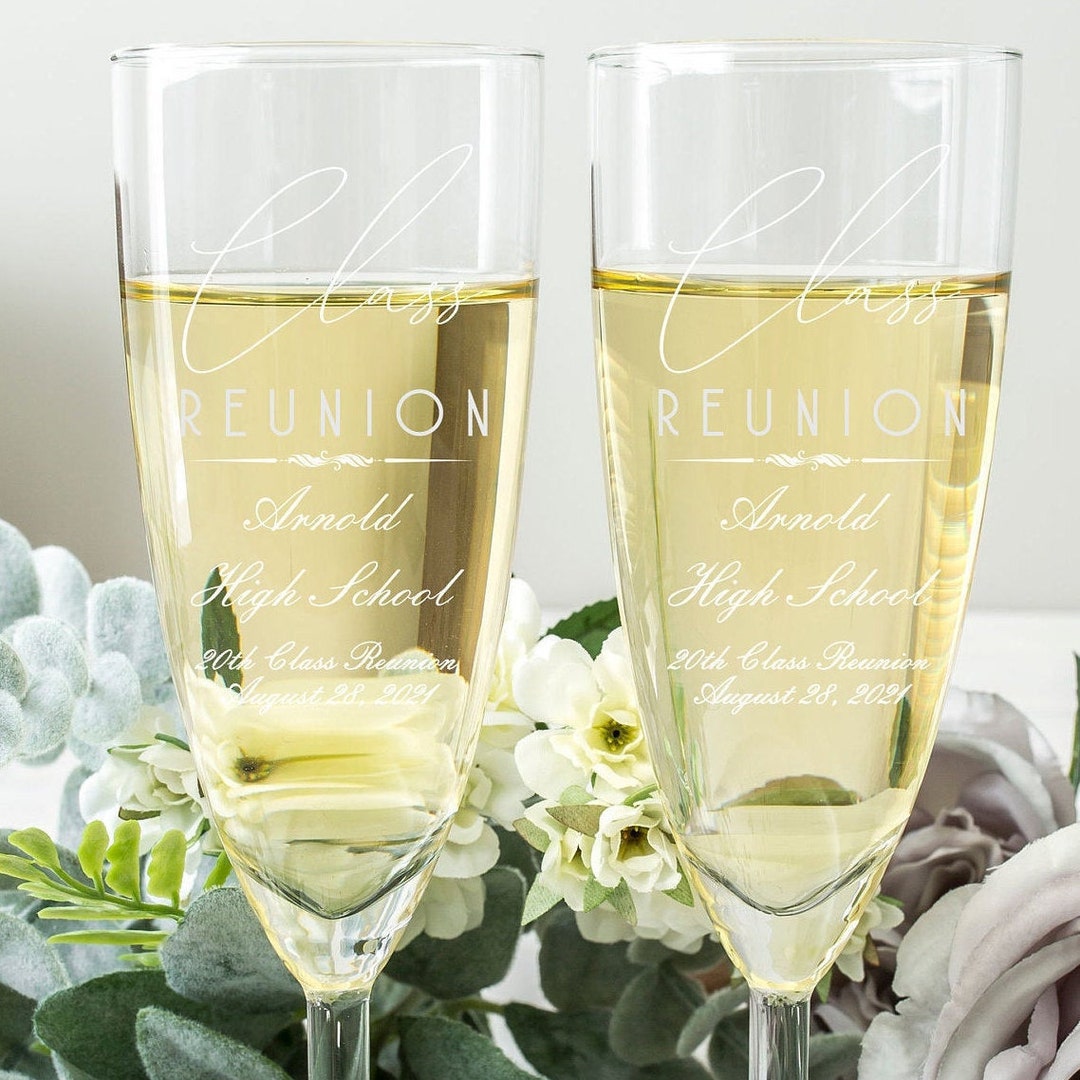 Engraved Champagne Glasses for Class Reunion | Celebration Flutes ...