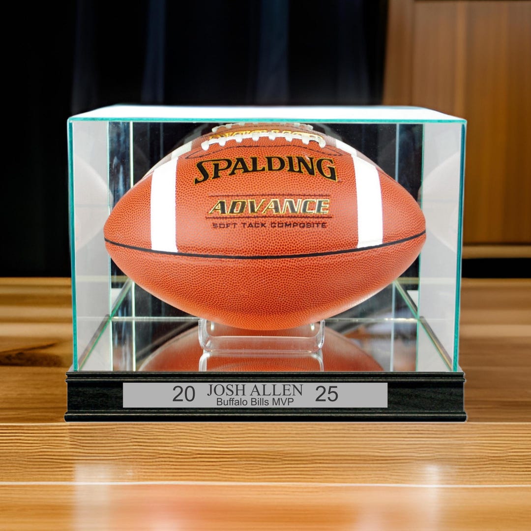 Football Display Case - Premium Wood & Glass With Custom Data Plate for ...