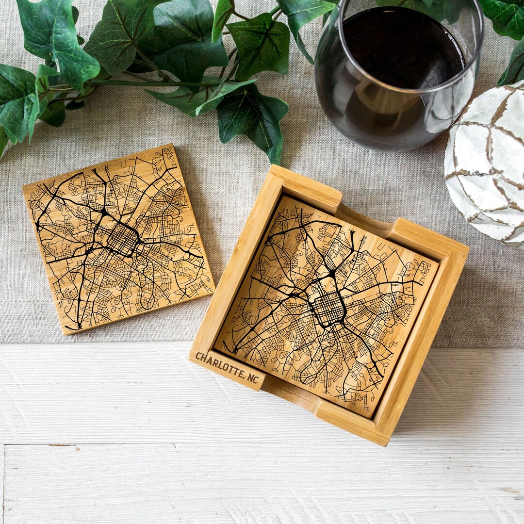 Custom Wood Coasters With Engraved Street Map | Address of Your Choice ...