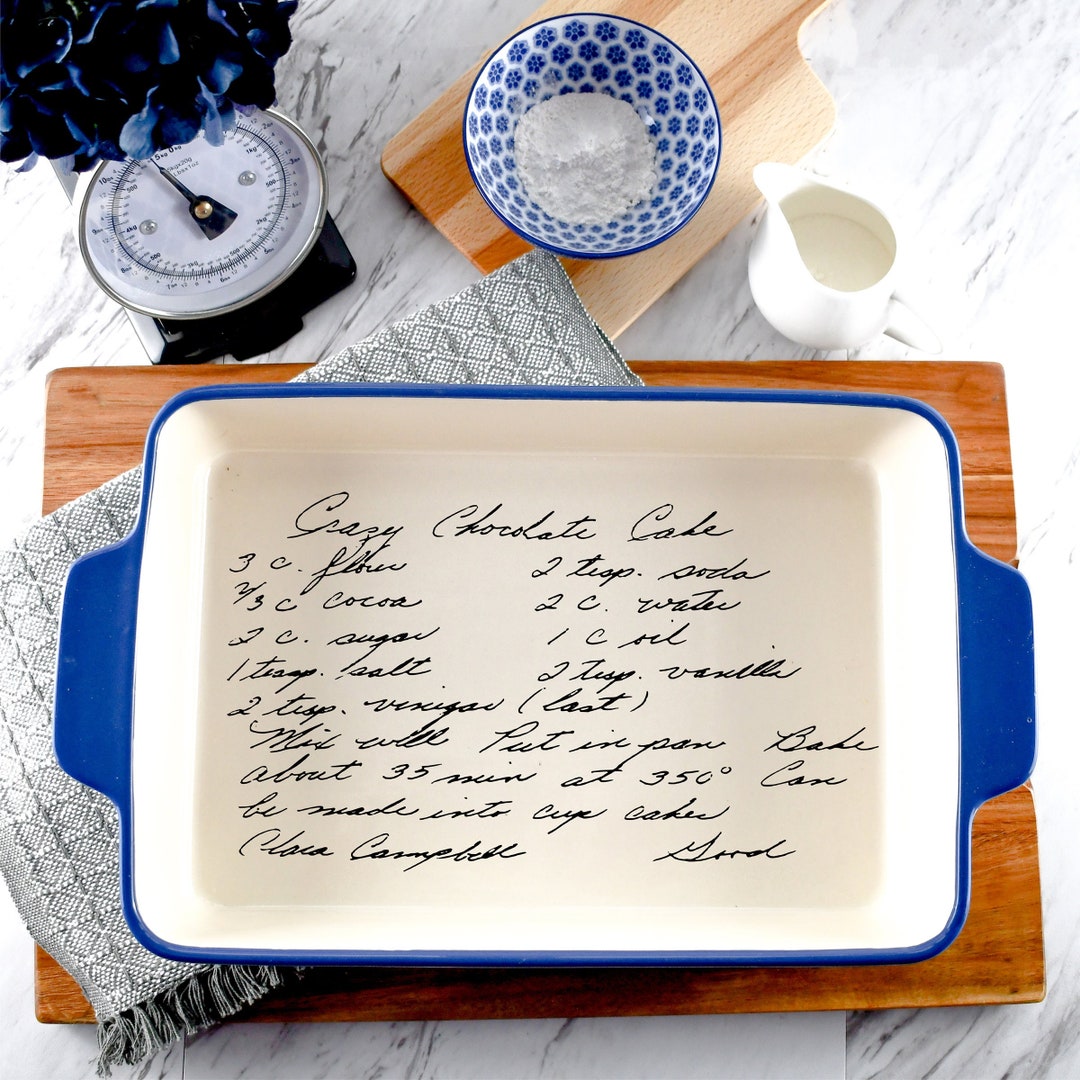 Engraved Baking Dish Personalized Casserole Pan & Hand-written Recipe ...