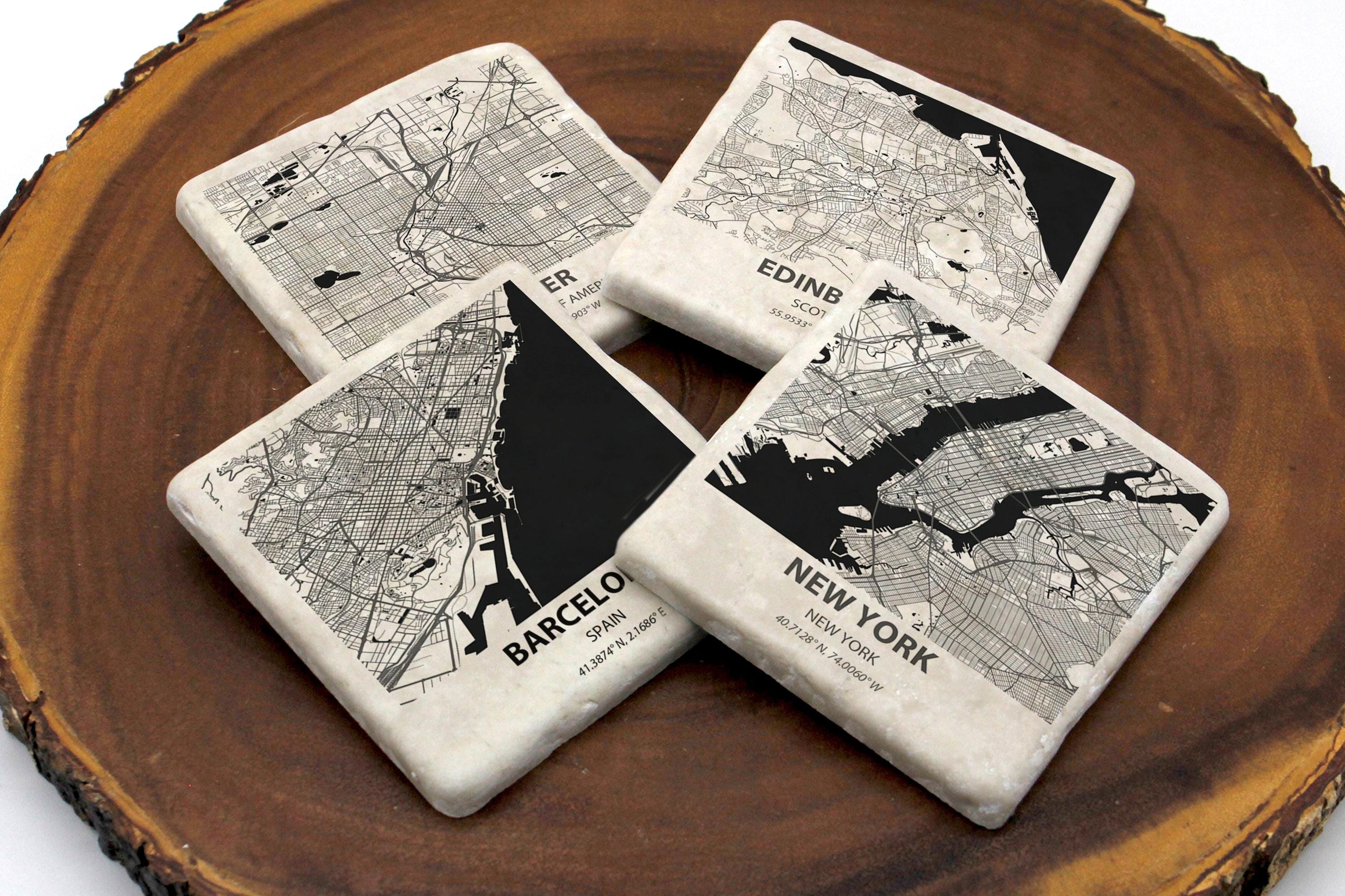 Tumbled Stone City Map Coaster: Custom Personalized Map Art - Etsy