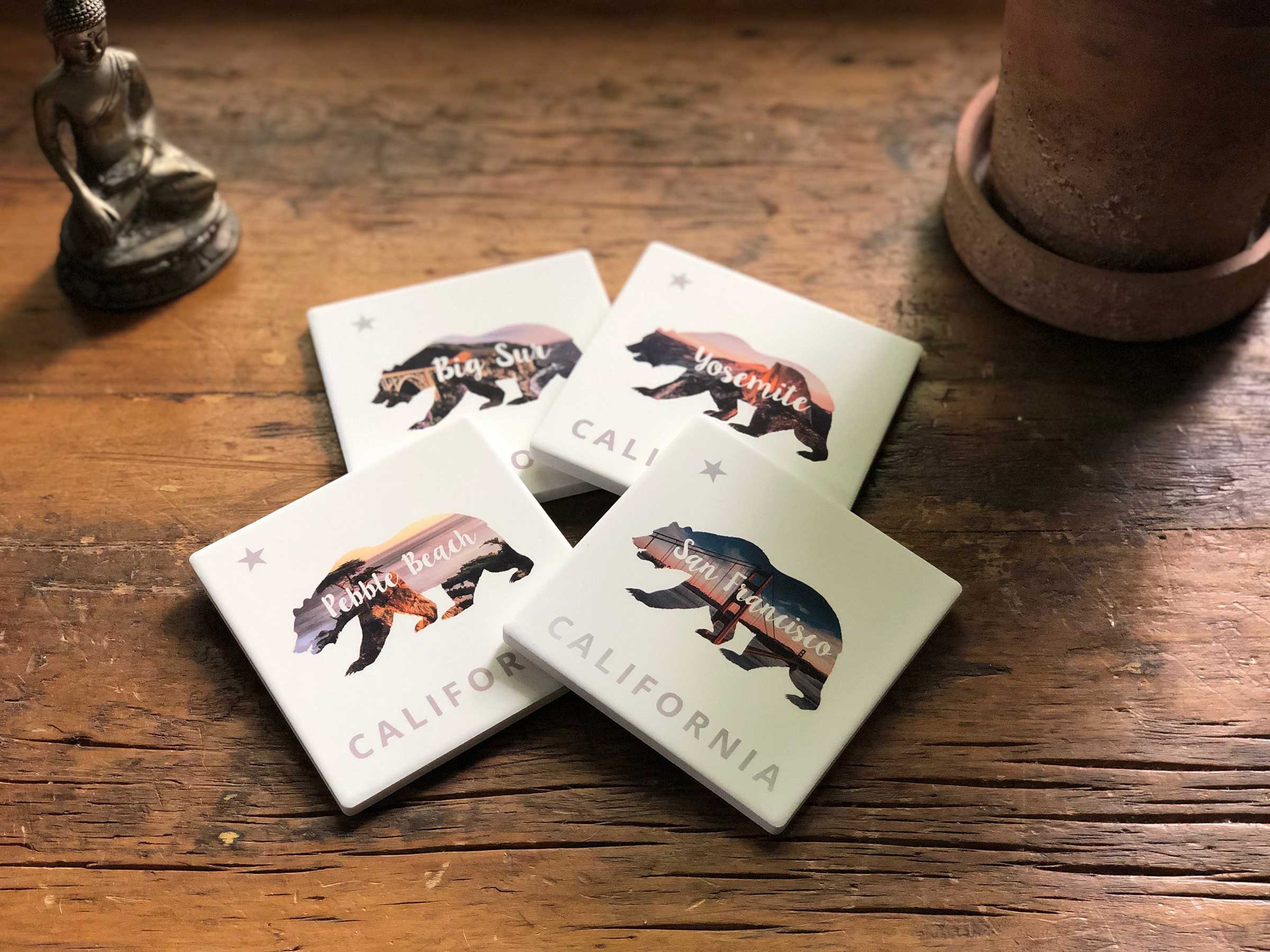California Bear Coaster Set Home Decor Tile Coasters Drink - Etsy