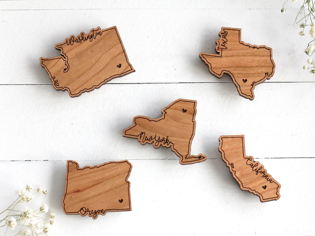 Your State Wooden Magnet, 50 States Wooden Magnet, Engraved Magnet ...