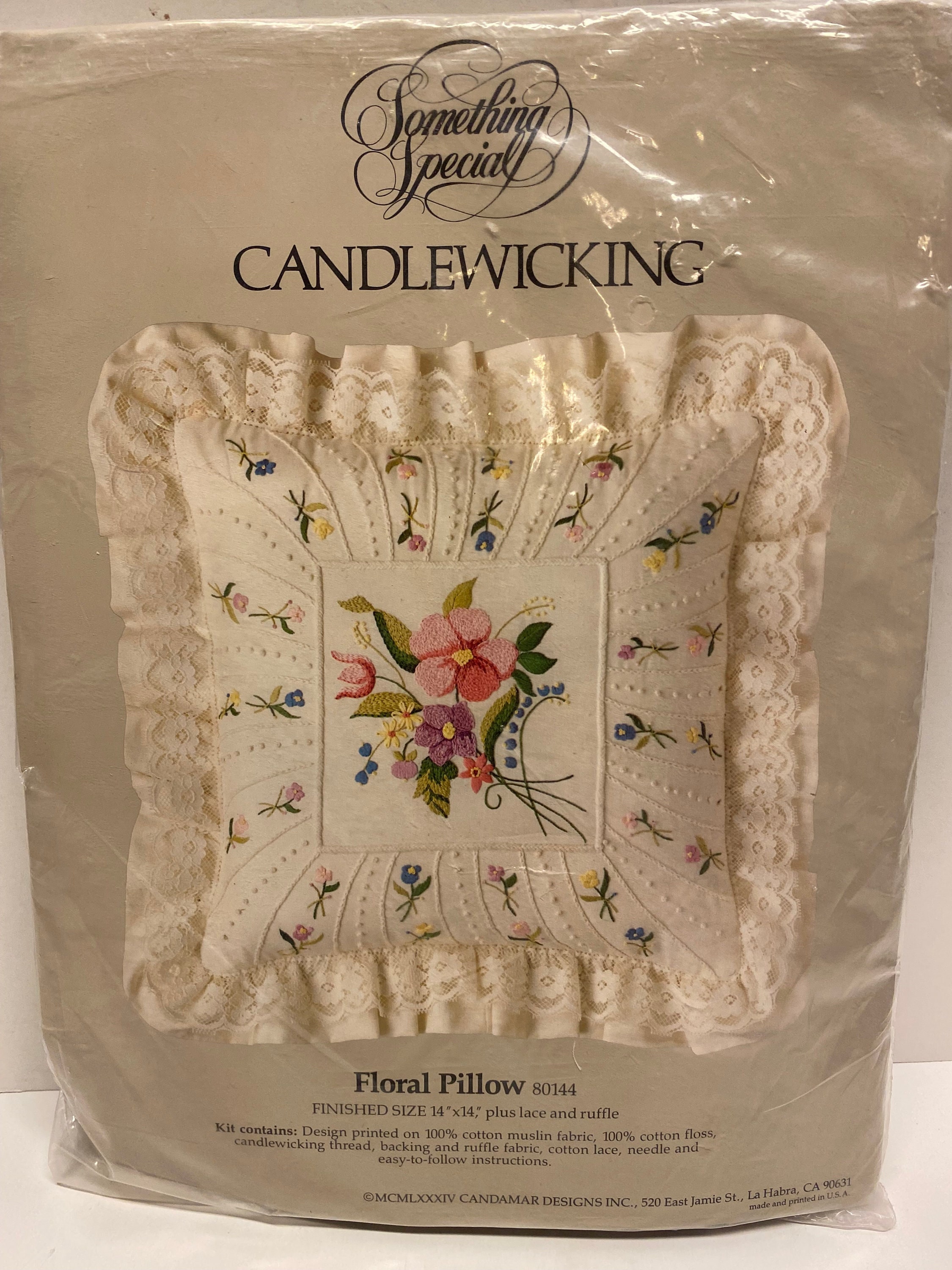 Vintage Candamar Designs, Candlewicking Floral Pillow, Something ...