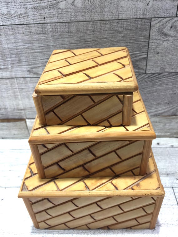 Vintage Bamboo Nesting Boxes, Set 3 Crowning Touch Co… - Gem