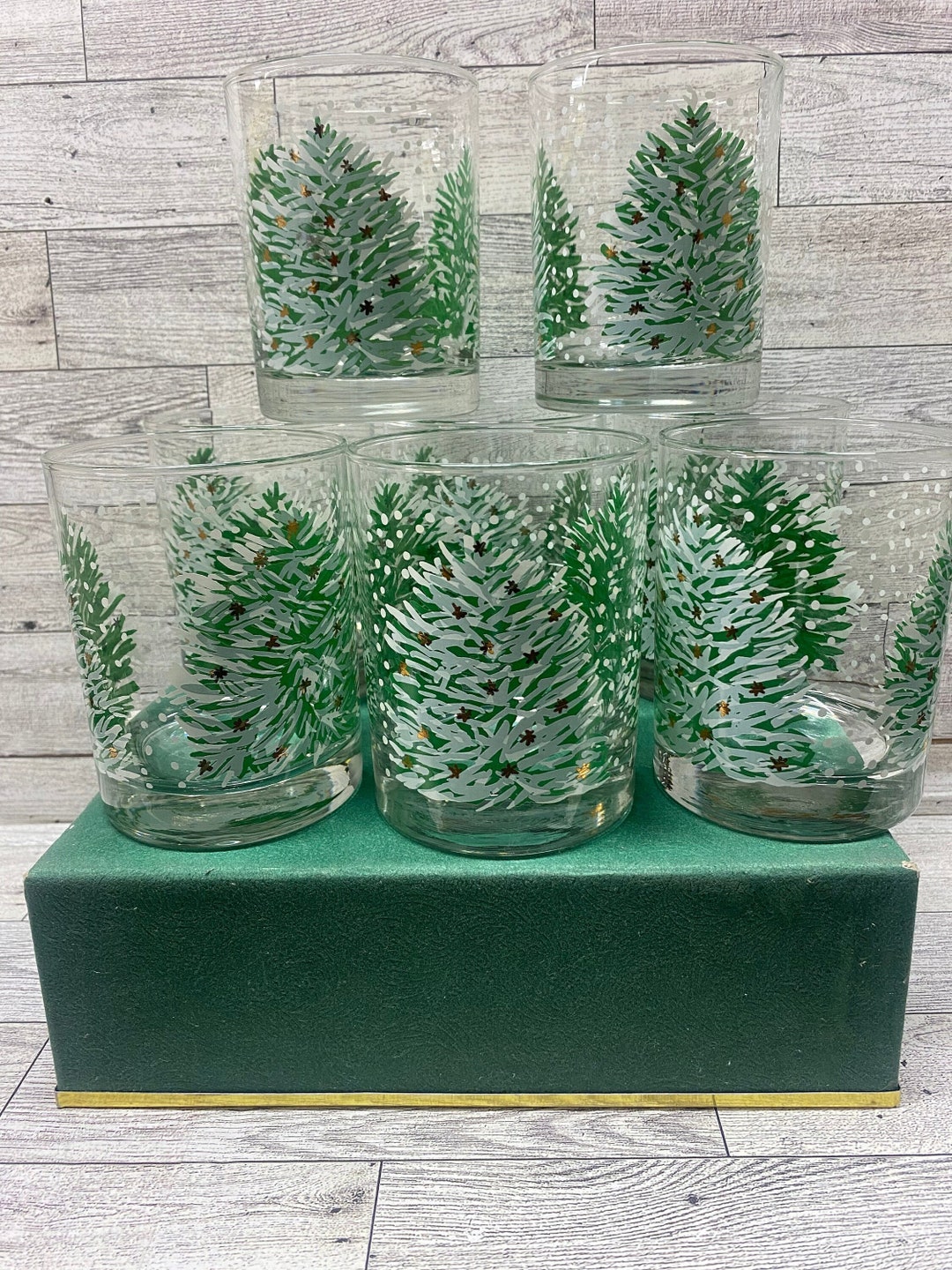 Vintage SET OF 8, Christmas Trees Barware, Whiskey Rock Glassware ...