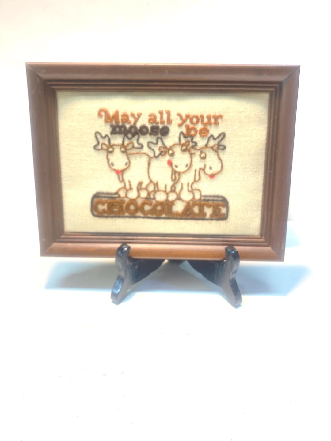 Vintage Crewel Cross Stitch Art, Framed Wall Art, "may All Your Moose ...