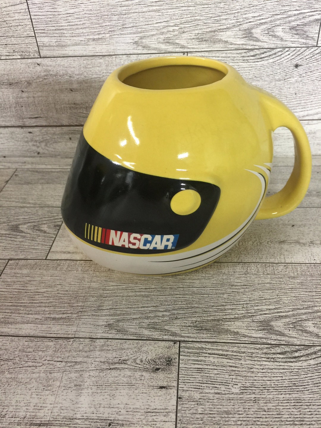 Vintage NASCAR Racing Helmet Mug: Sherwood Brands Yellow Ceramic - Etsy
