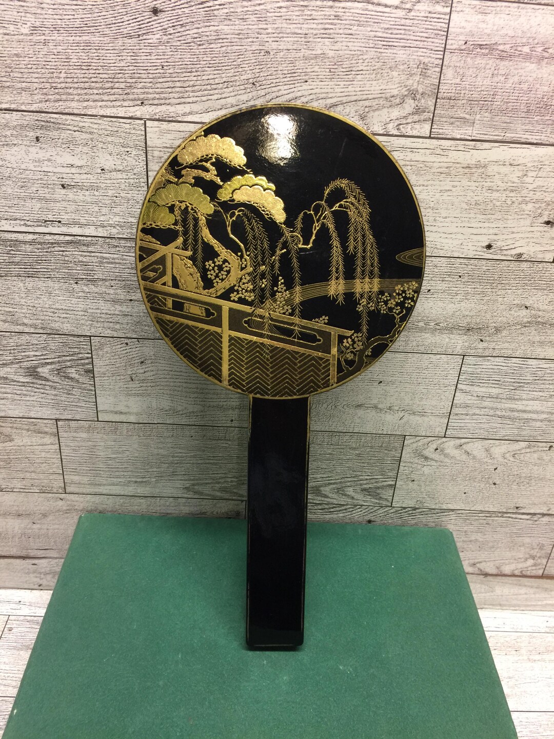 Vintage Otagiri Japan Hand Mirror, Black Lacquer Scenery, Nesting ...