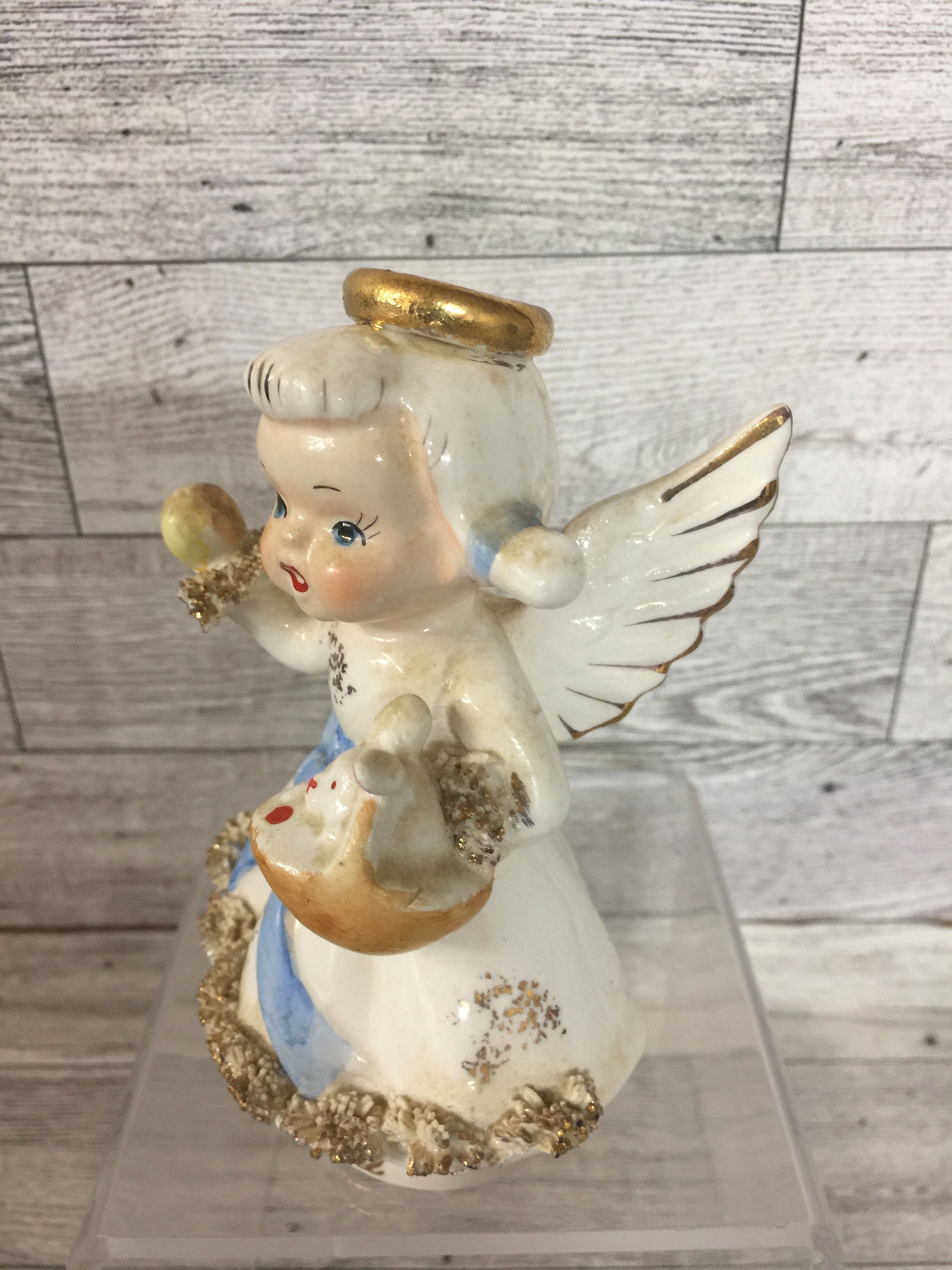Vintage Lefton April Angel Figurine: Easter Bunny Basket, 1950s ...