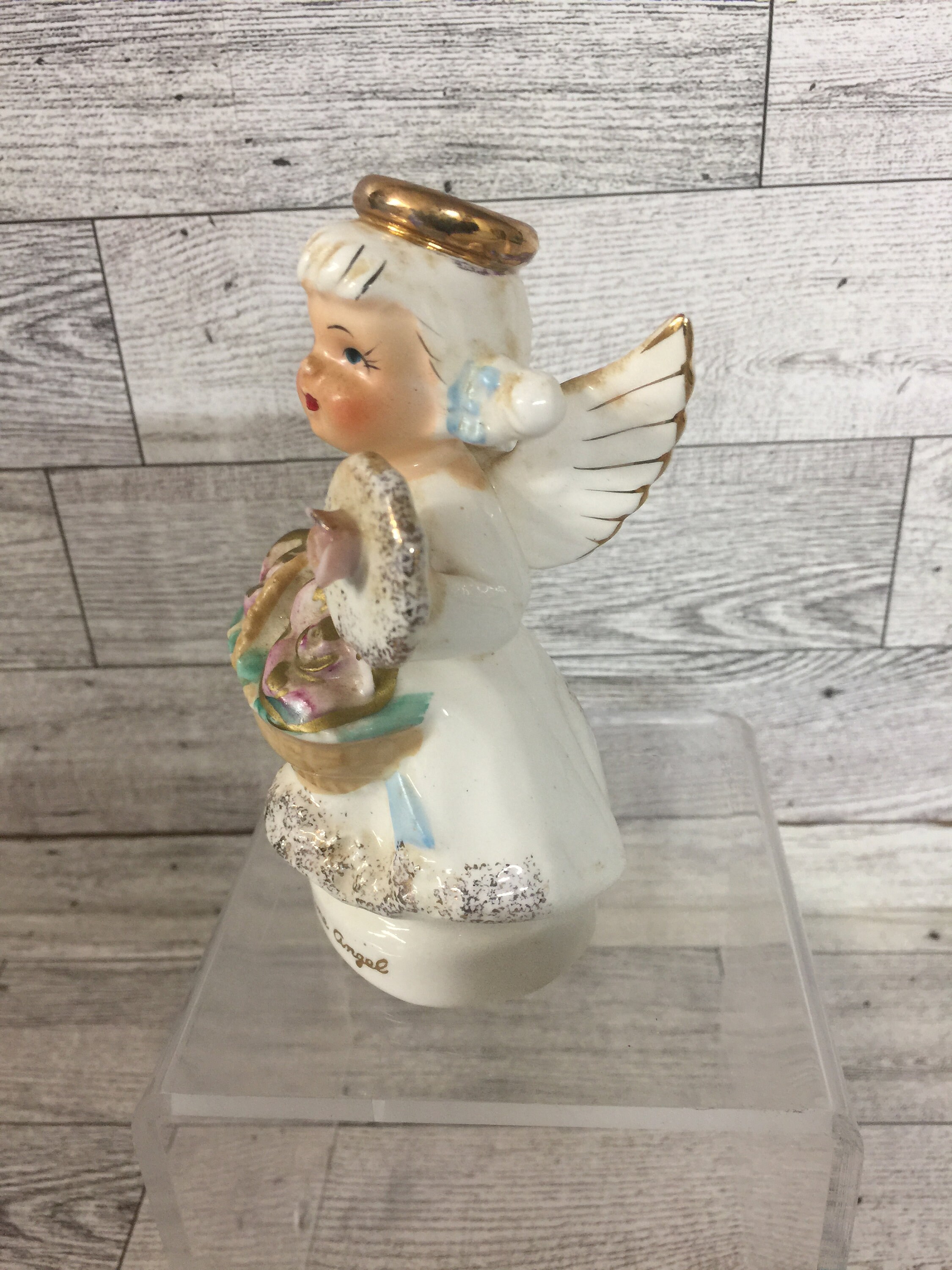 Vintage Lefton June Angel, Rose Basket Figurine, Birthday Girl, Summer ...