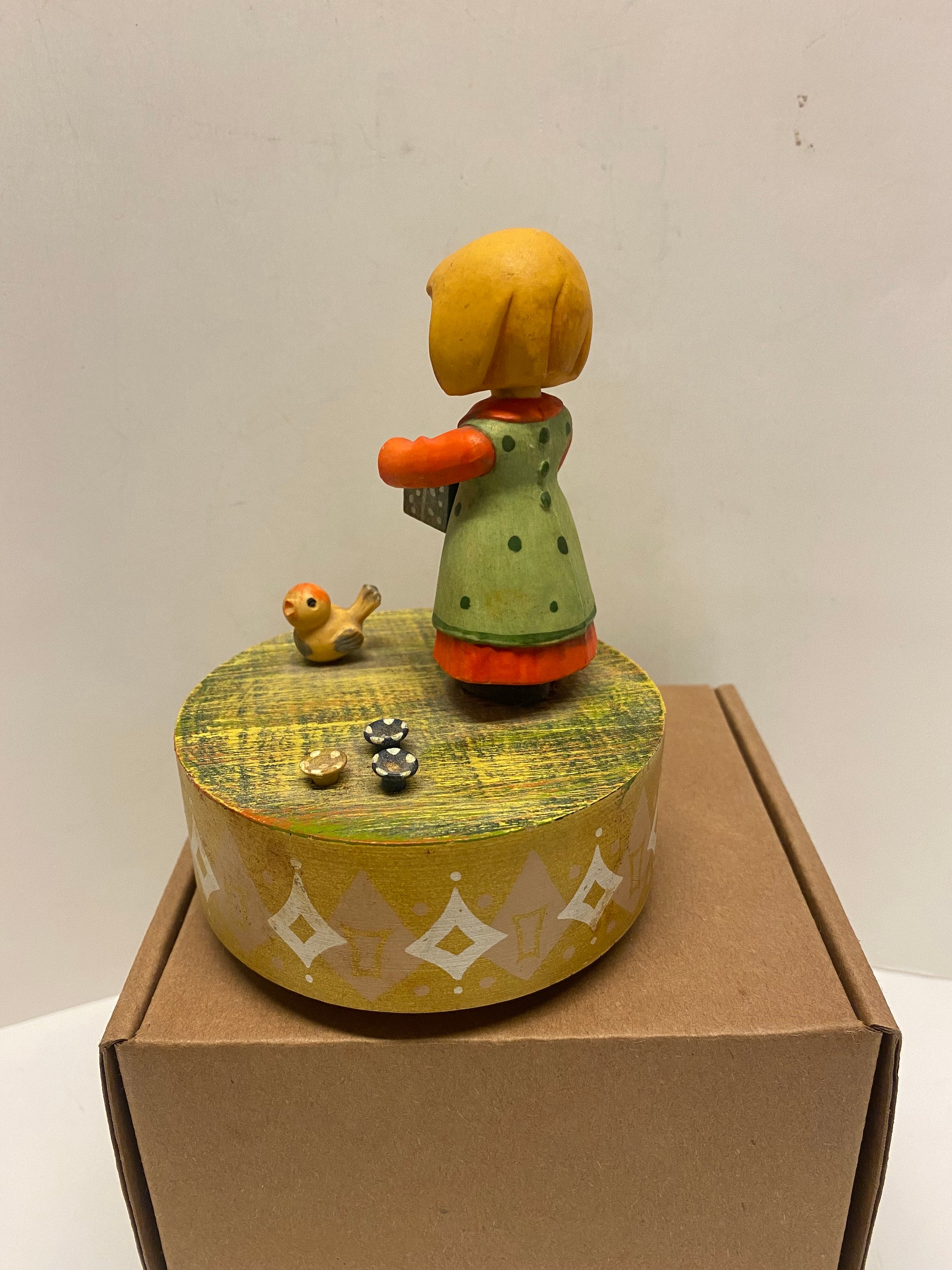 Vintage Anri Music Box, Girl and Bird, Made in Italy, Wooden Hand ...