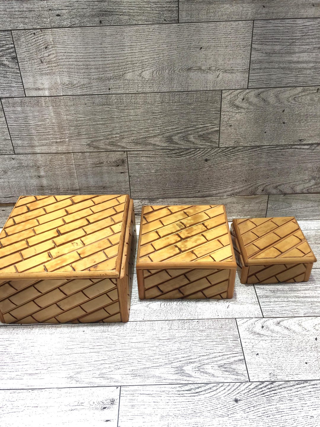 Vintage Bamboo Nesting Boxes, Set 3 Crowning Touch Collection, Wooden ...