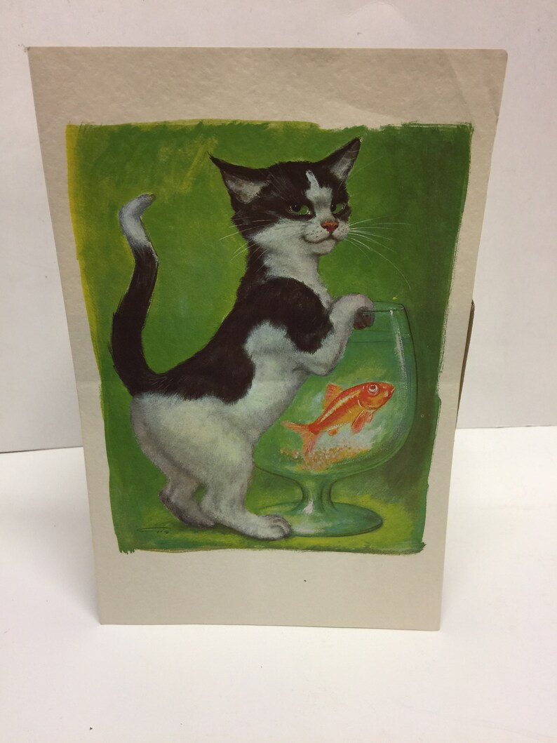 Vintage Schemer Cat, Lithograph Print, Gerard gig Goodenow, Stationery ...