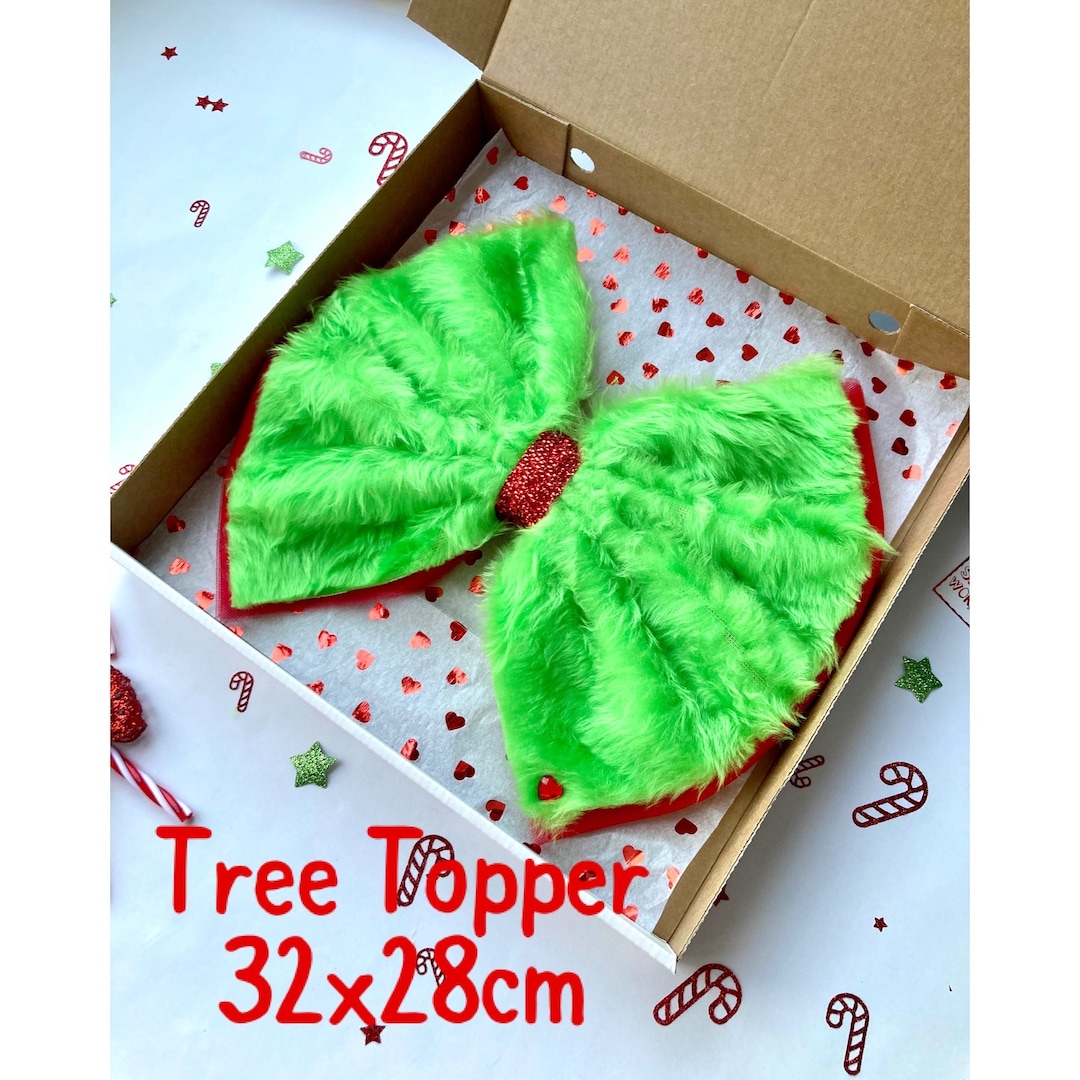 The Grinch Christmas Tree Topper Fluffy Bow Green the Grinch Christmas ...