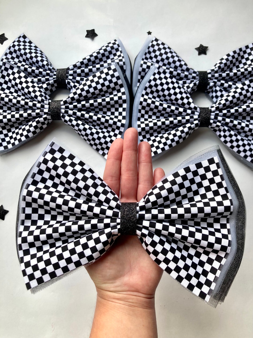 Large Black and White Check Checkerboard Christmas Tree Bows. Bows ...