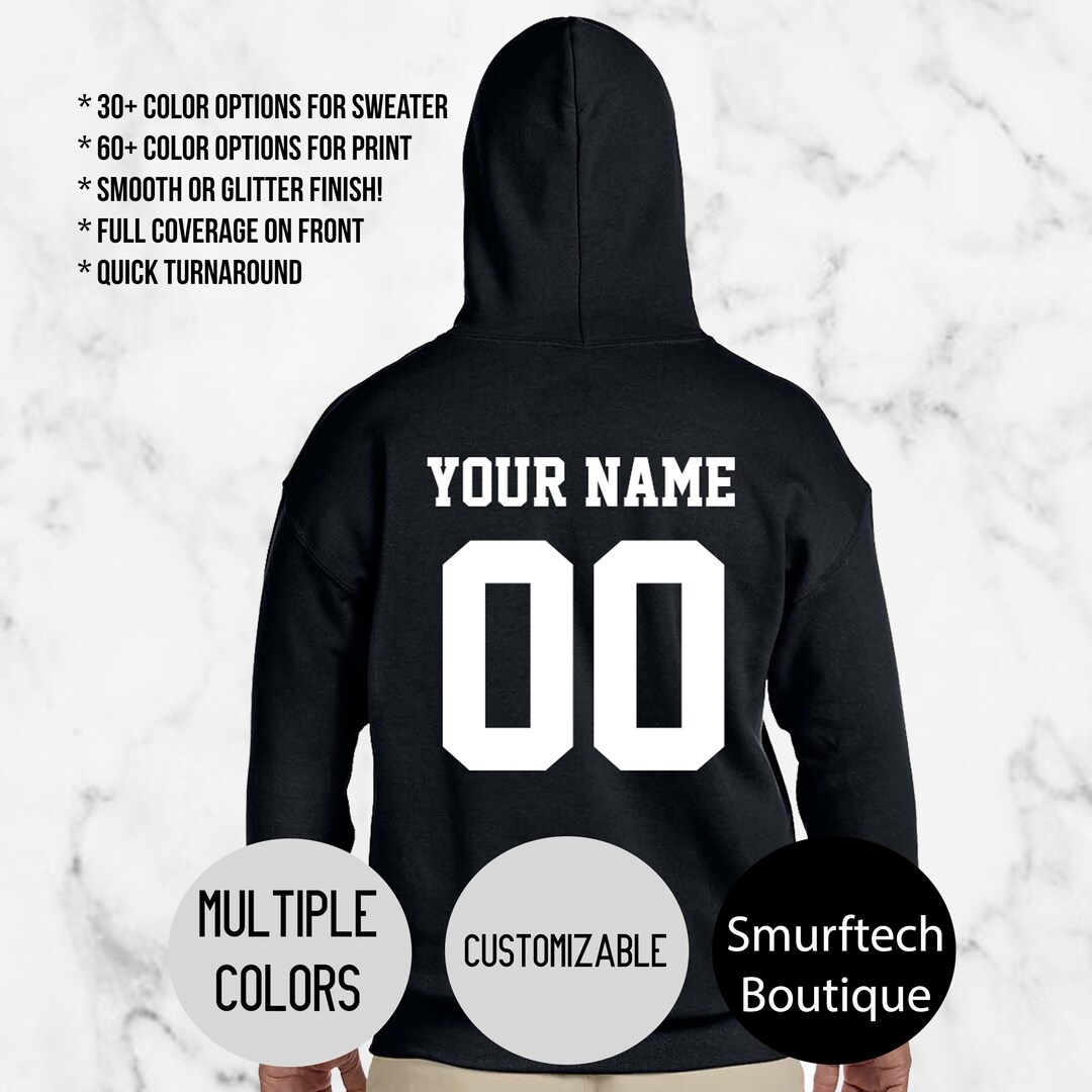 Custom Hoodie Sweater Sweatshirt Personalized Name and Number on Back ...