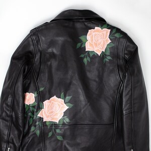 MADE TO ORDER / Custom Hand-painted Roses on Genuine Leather Biker ...